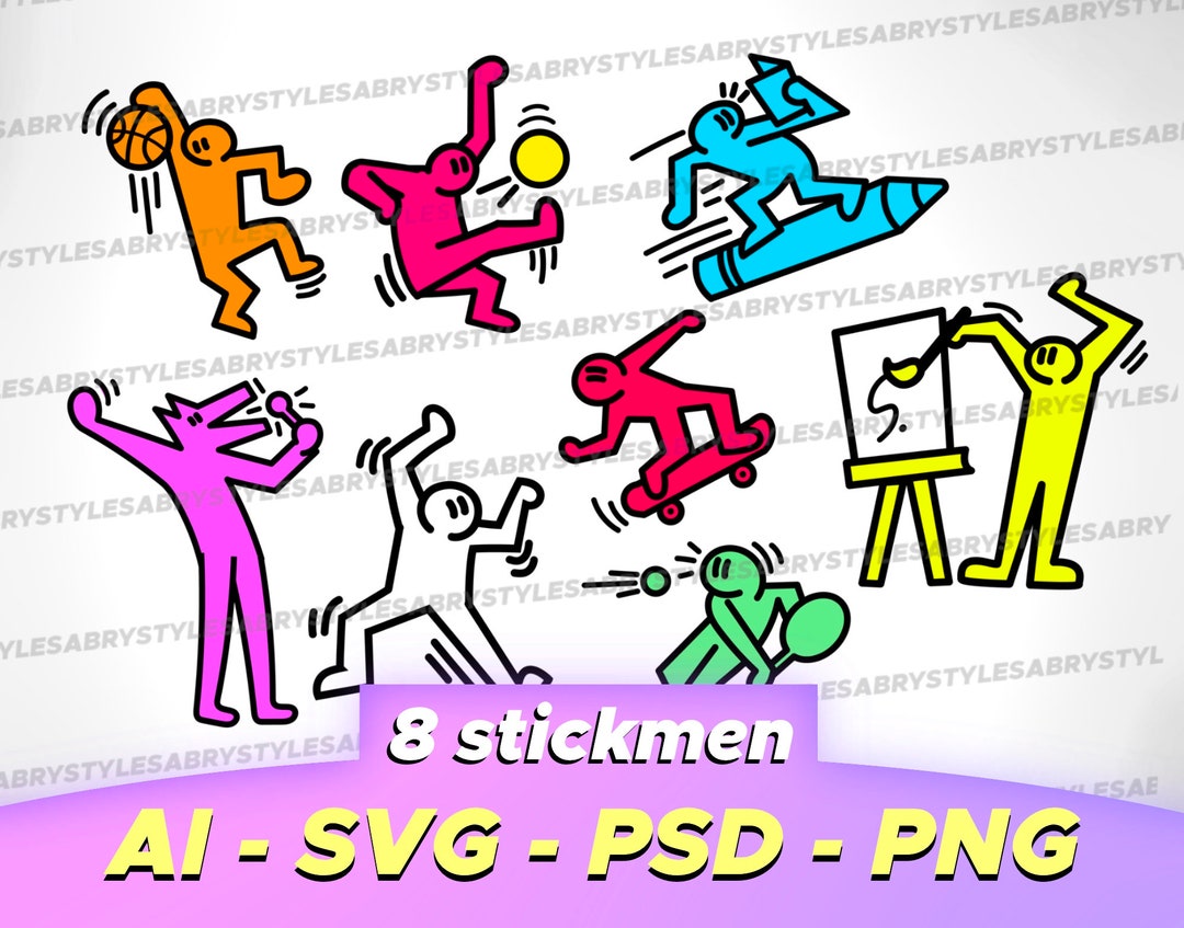 Stickmen Poses Figures Silhouette Character Stickman Keith Haring Style ...