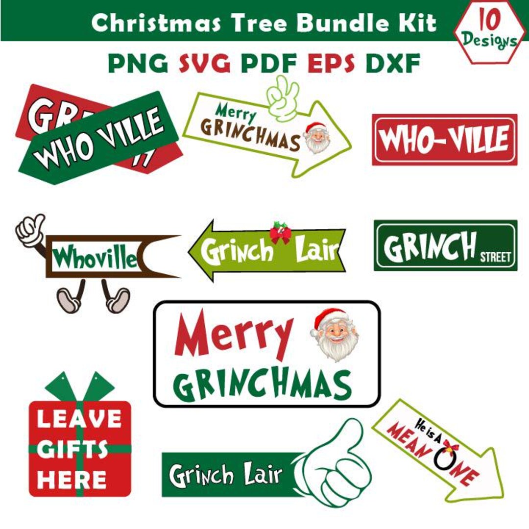 Christmas Signs SVG Bundle, Grinch Street, Whoville Design, Grinchmas ...
