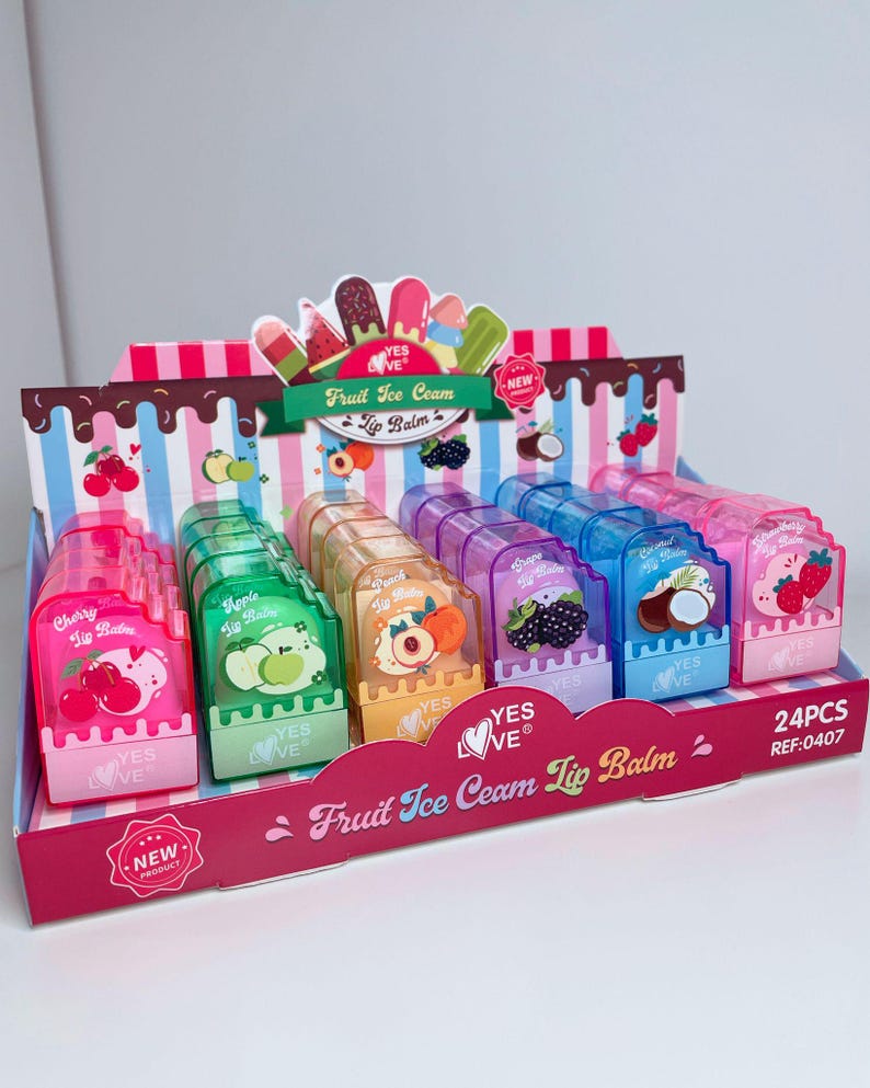 Kawaii Lipbalm Ice Cream, Cute Fruit Lip Balm, Lip Care Essentials, Trendy Lip Balms, Playful ...