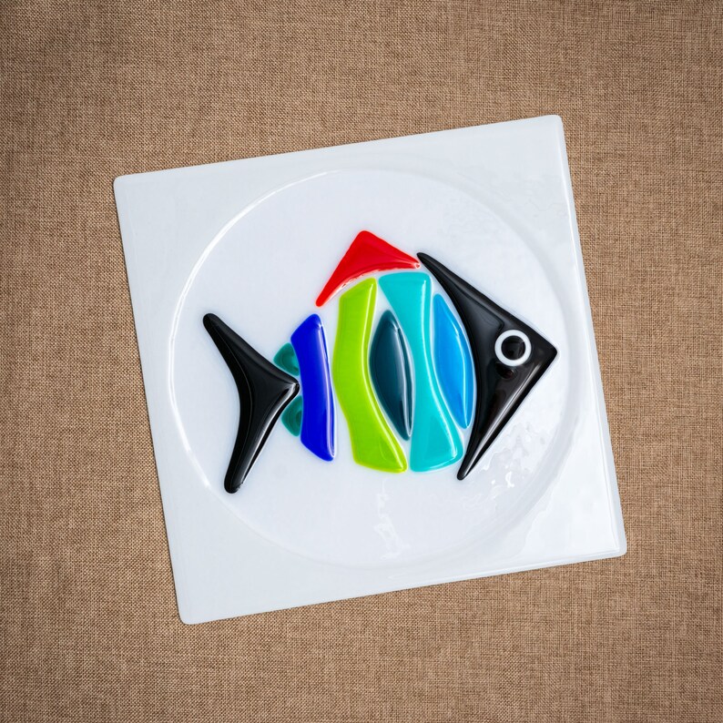 11.5x11.5 Fused Glass Fish Plaque Stand - Etsy