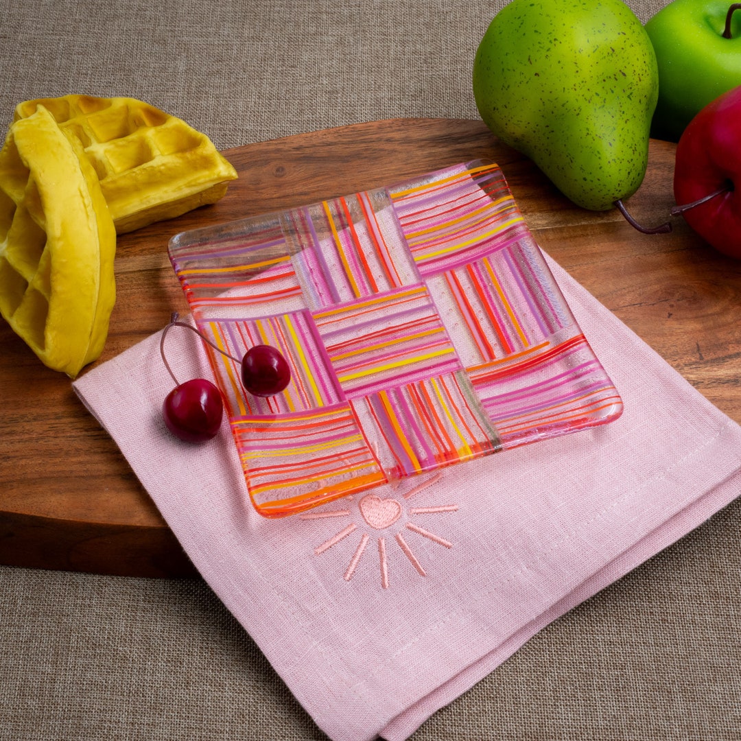 6x6 Fused Glass Striped Dish - Etsy