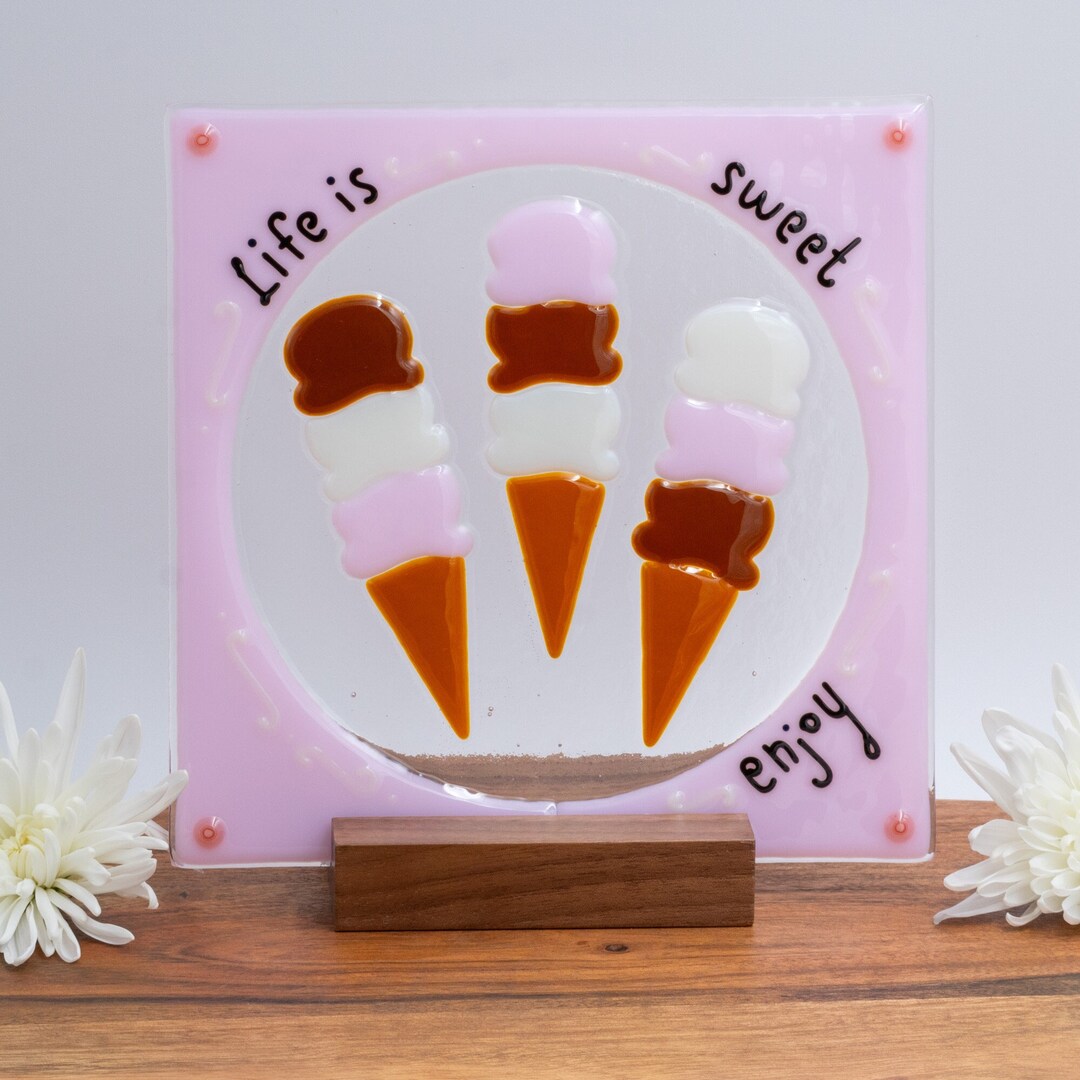 6.5x6.5 Fused Glass Ice Cream Plaque - Etsy