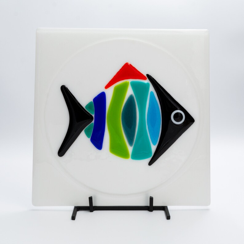 11.5x11.5 Fused Glass Fish Plaque Stand - Etsy