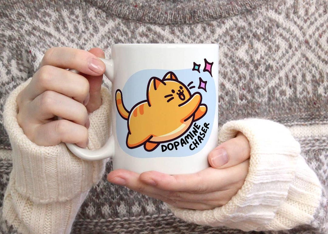 Dopamine Chaser Ceramic Mug ADHD Cute Cat Coffee Cup Fun Neurodiversity ...