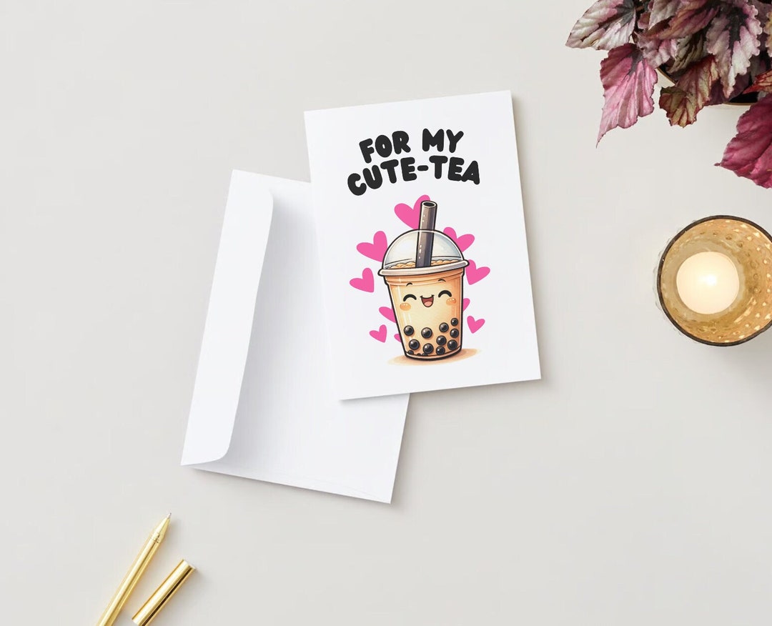Printable Cute-tea Boba Valentine’s Day Card - Bubble Tea Anniversary ...