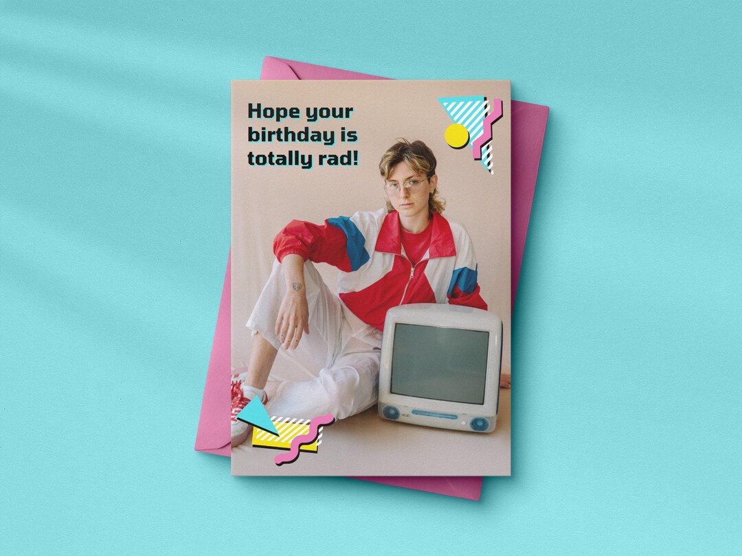 Printable Rad 90s Birthday Card - Instant Download Funny Retro Card ...