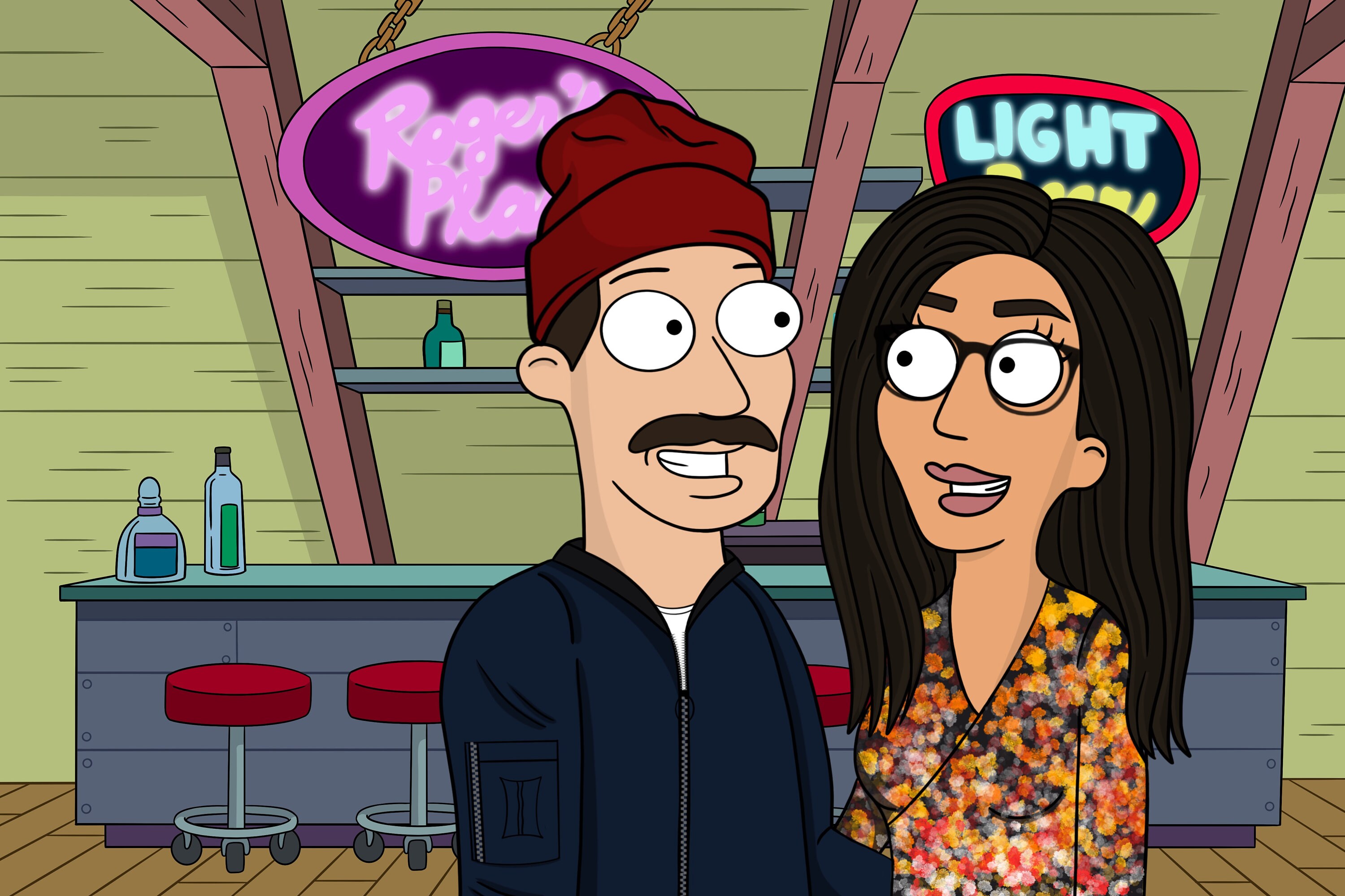 Custom American Dad Portrait Family Couple Illustration Cartoon Drawing ...