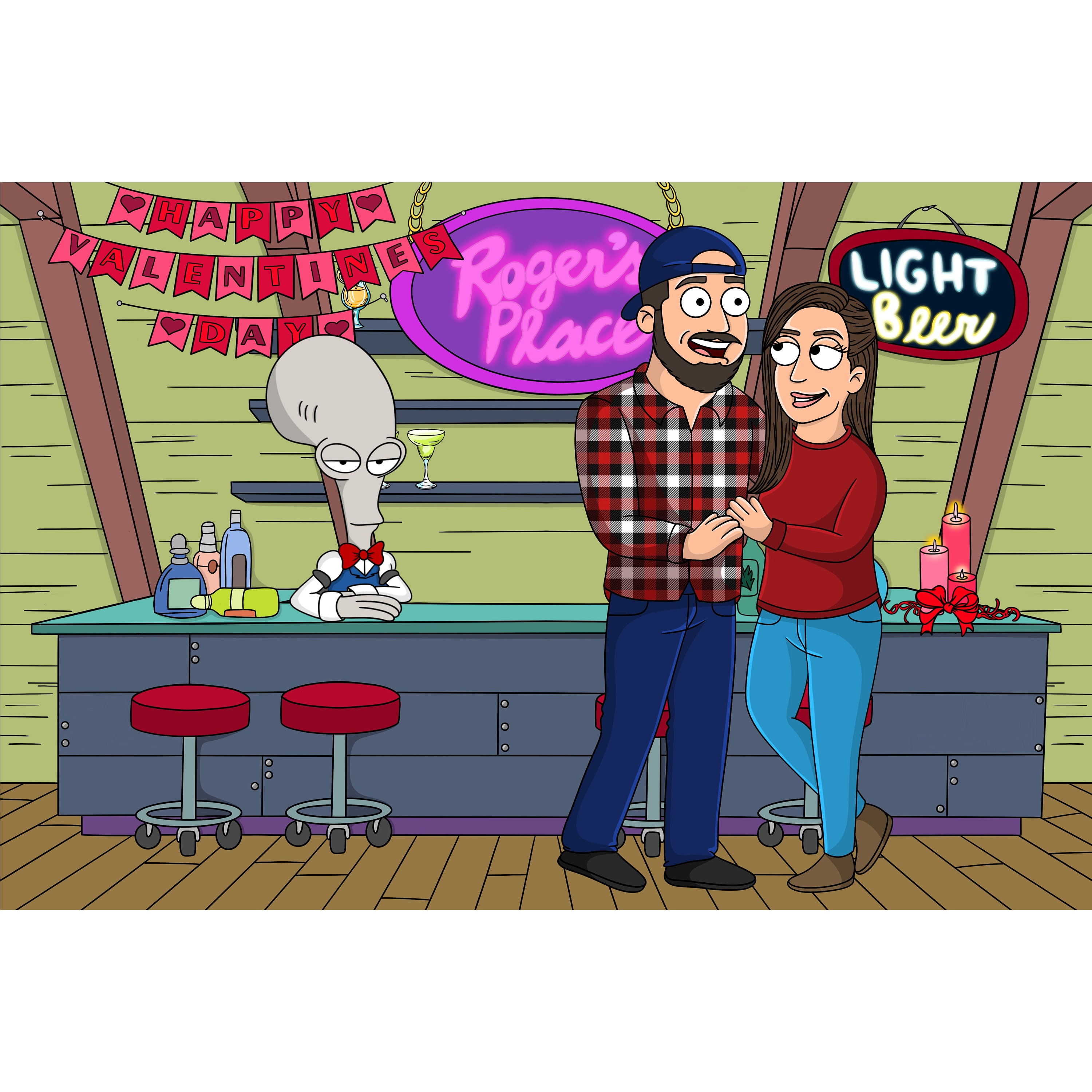 Custom American Dad Portrait Family Couple Illustration Cartoon Drawing ...