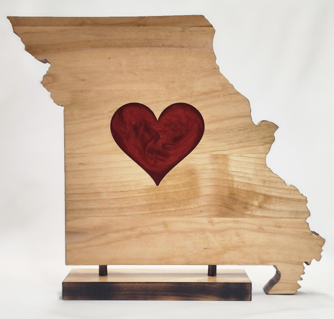 Handmade Missouri Outline Cutout With Epoxy Heart Inlay With Burnt Edge ...
