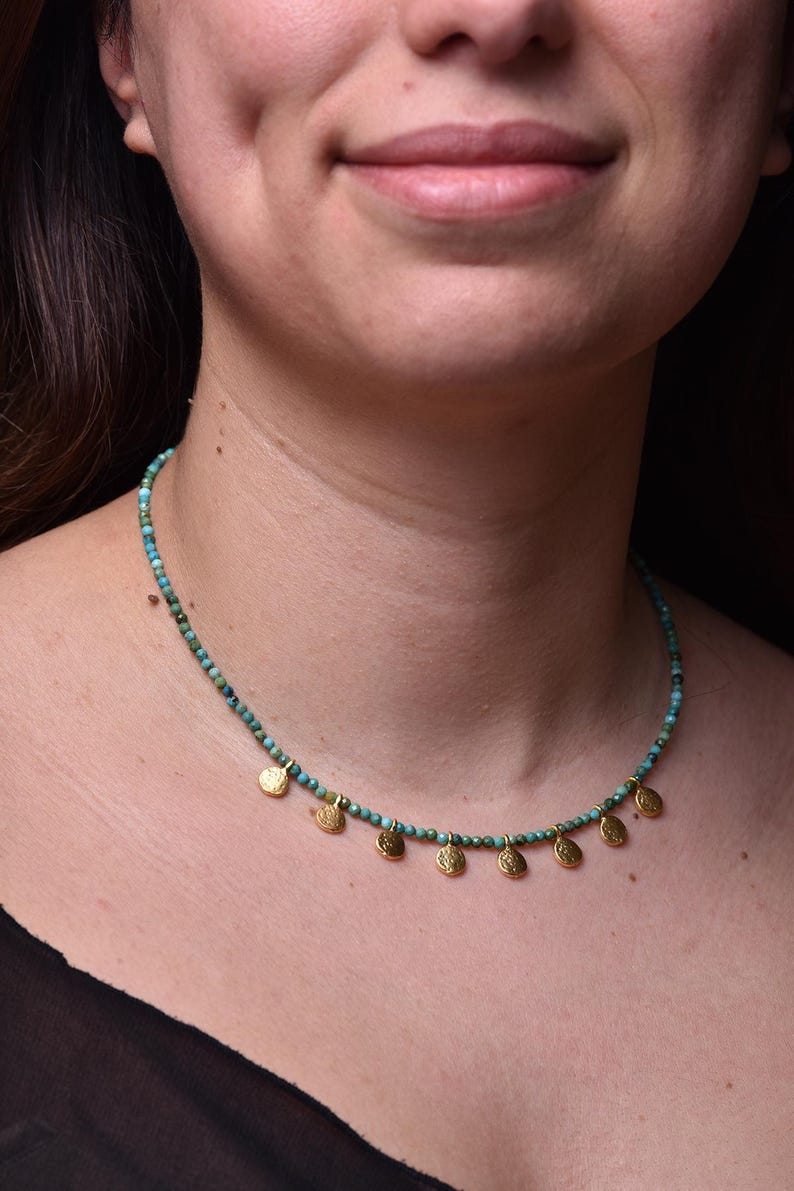 Collar de cuentas turquesas de 2 mm chapado en oro, joyería curativa ...