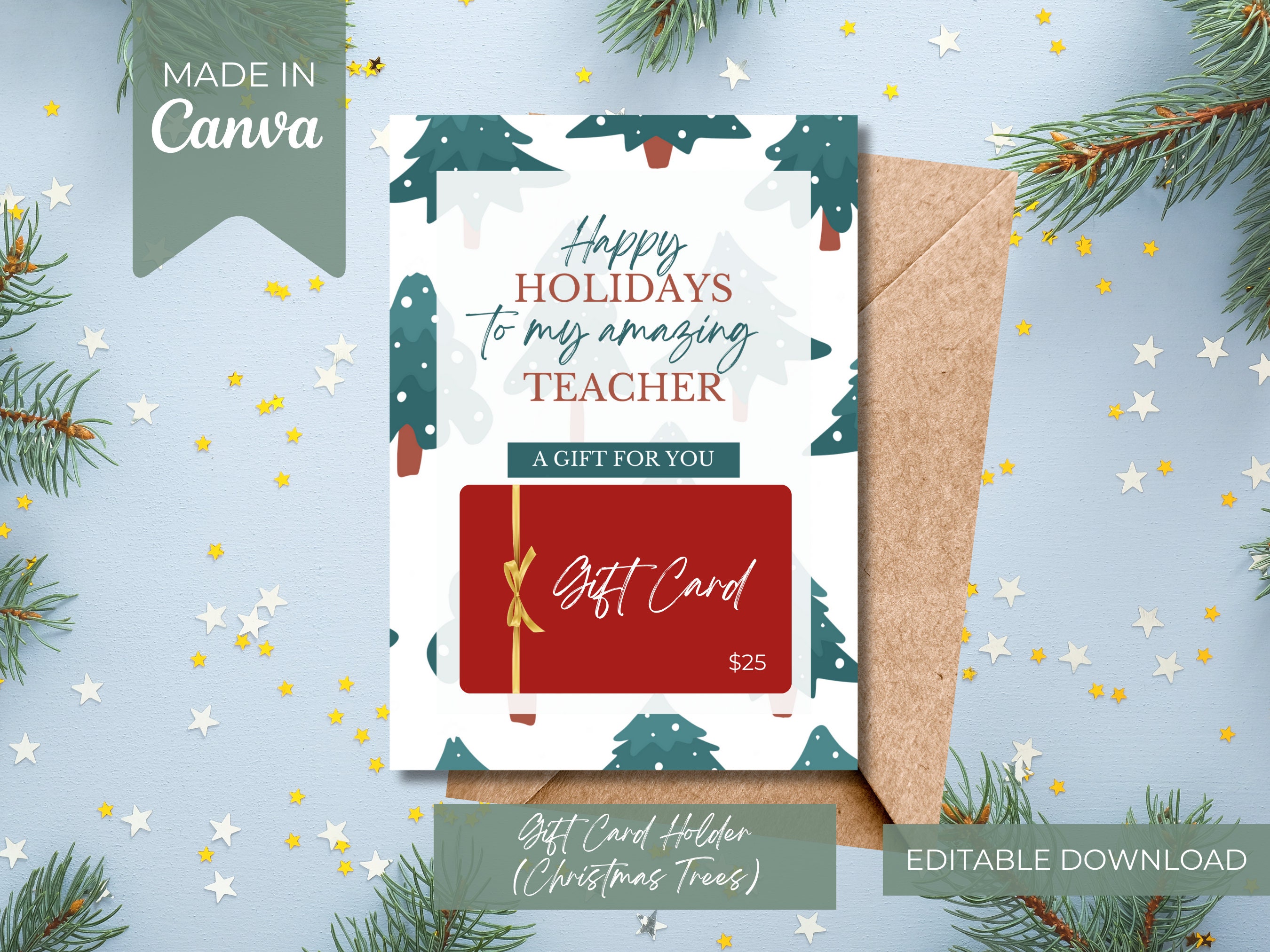 Christmas Gift Card Holder Template for Teacher | Instant Download ...