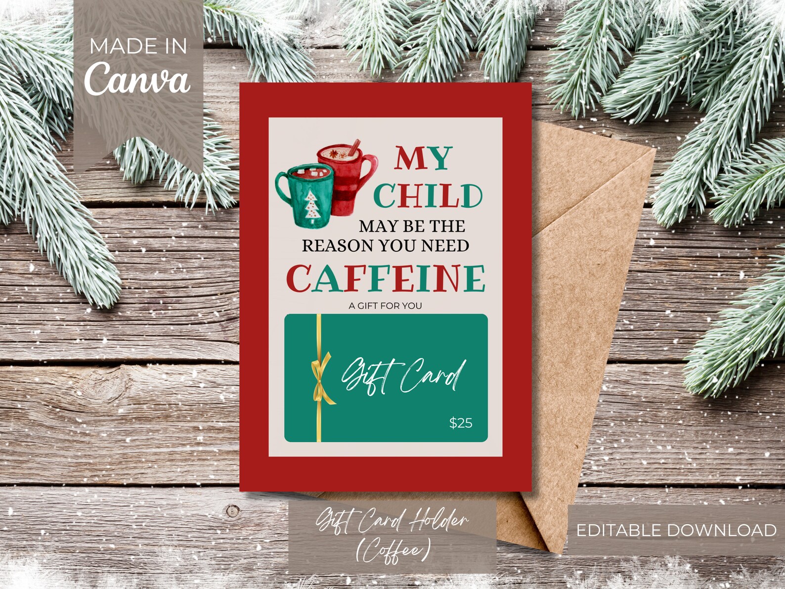 Christmas Gift Card Holder Template for Teacher | Instant Download ...