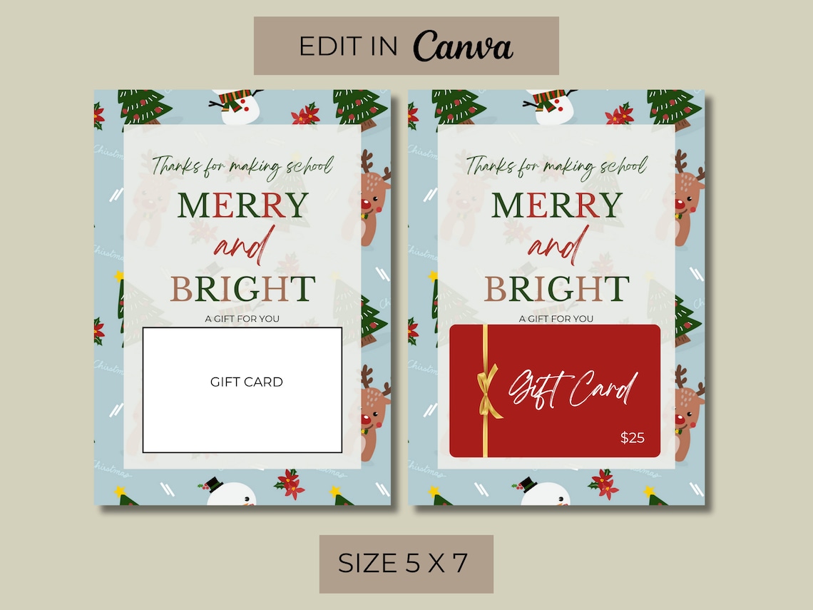 Christmas Gift Card Holder Template for Teacher | Instant Download ...