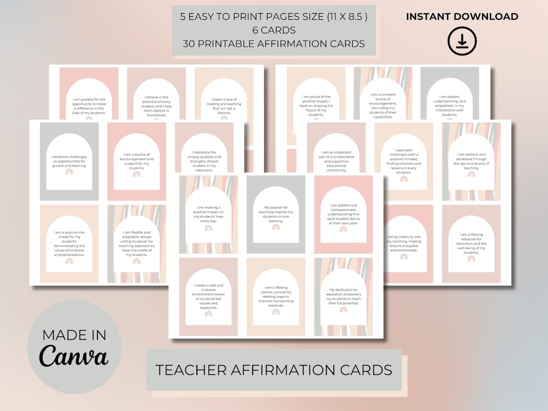 Teacher Affirmation Cards Printable Download | Teacher Motivational ...