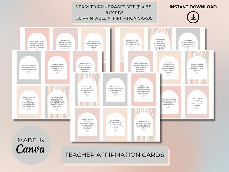 Teacher Affirmation Cards Printable Download | Teacher Motivational ...