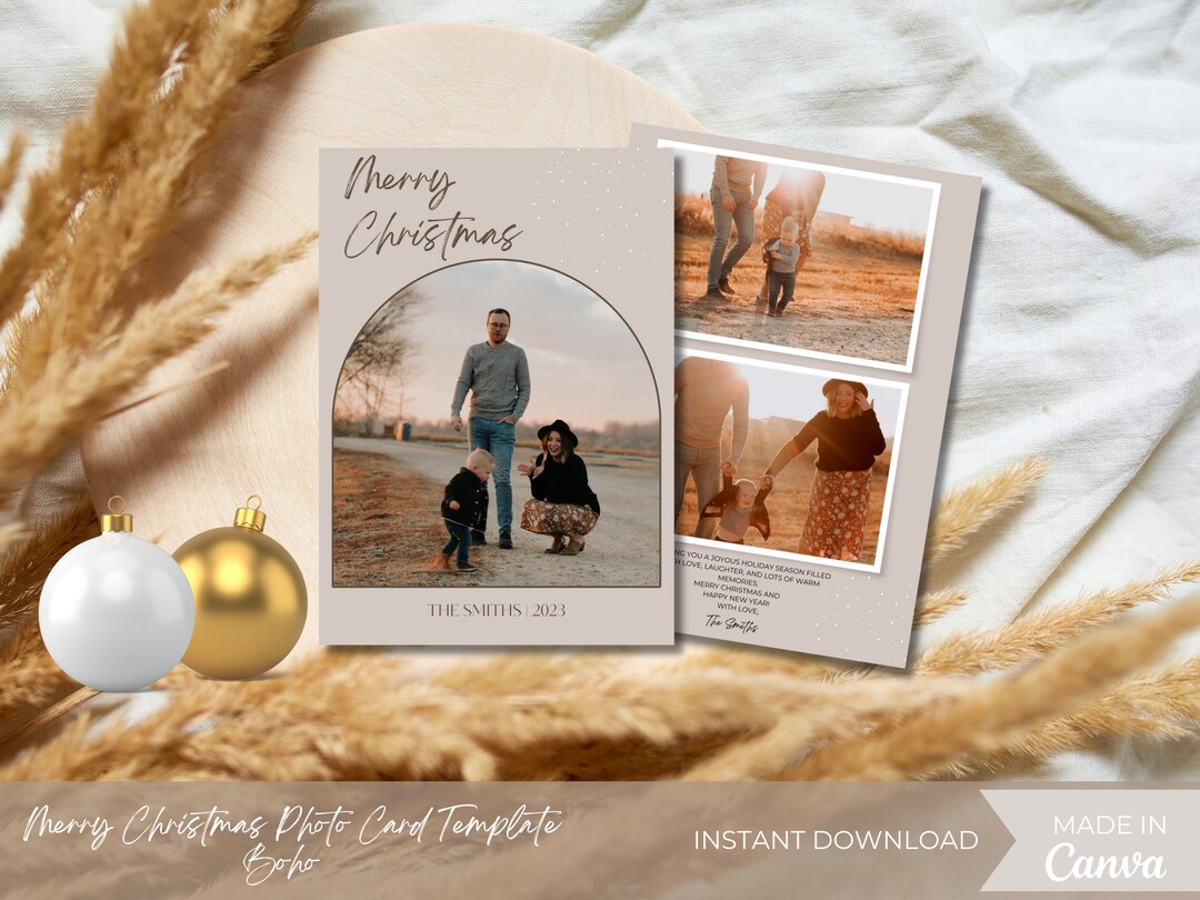 Boho Christmas Card Template | Photo Christmas Card Template ...