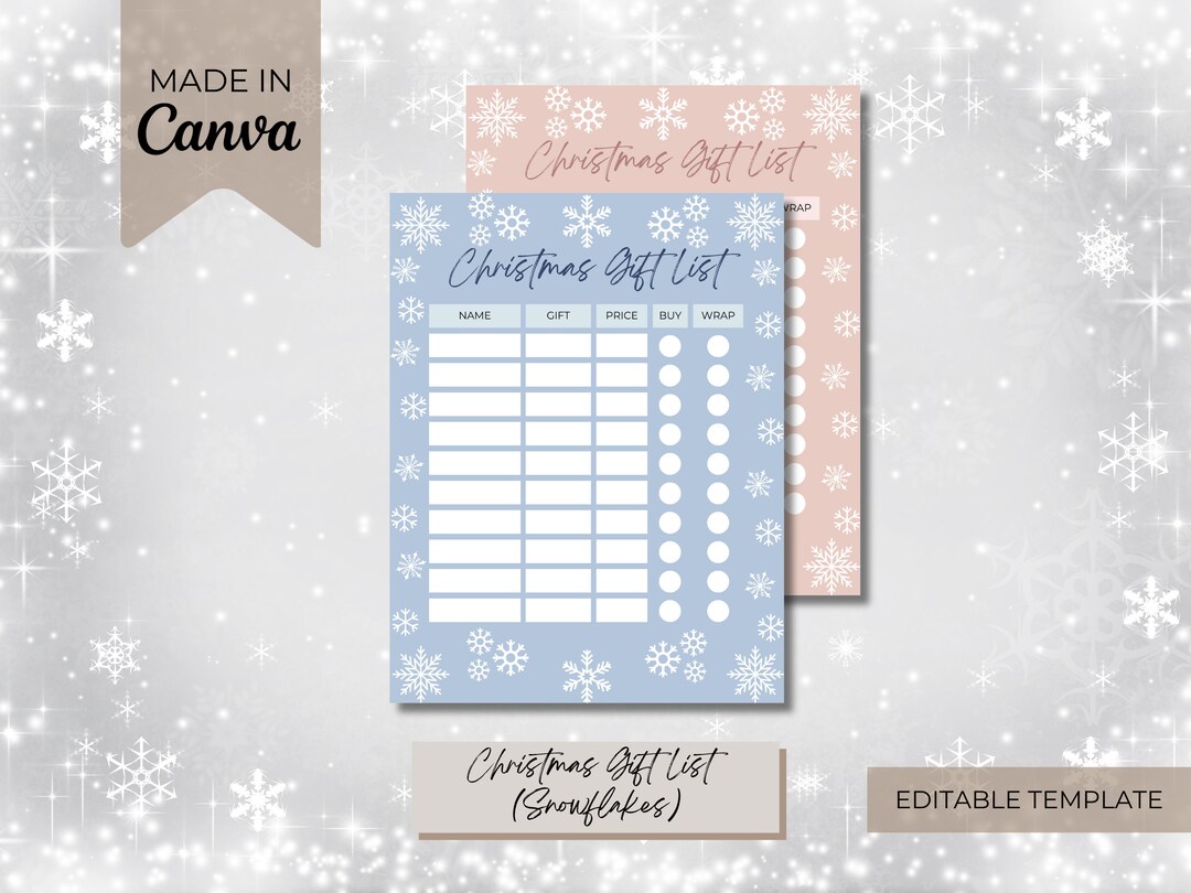 Christmas Gift List Template (snowflakes)| Digital Download | Editable ...