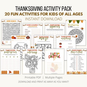 Thanksgiving Printable Activity Pack, Activities for Kids of All Ages ...
