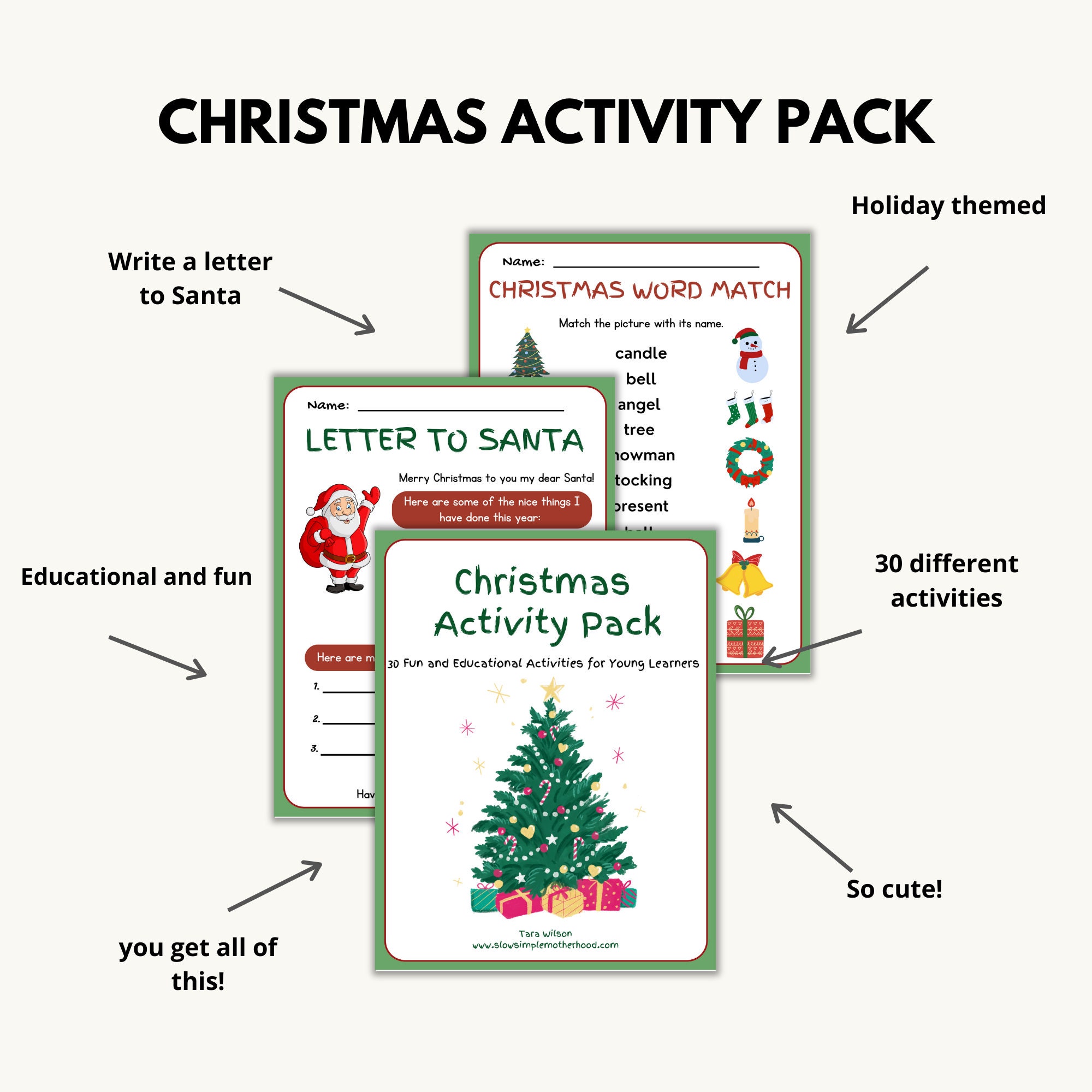 Christmas Activity Packet for Kids, Christmas Activities for Young ...