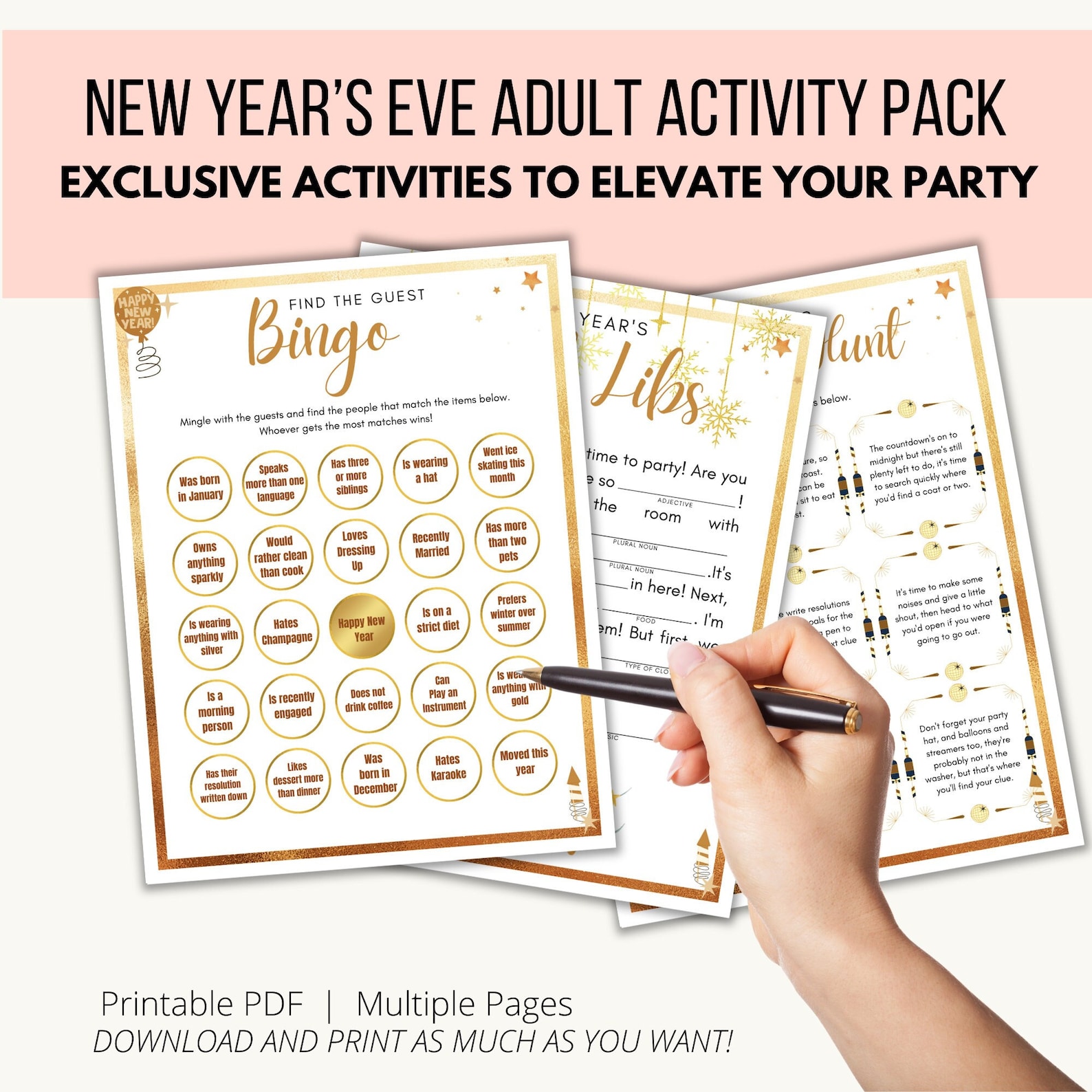 New Year's Eve Activity Pack for Adults, Adult New Year's Eve Games ...