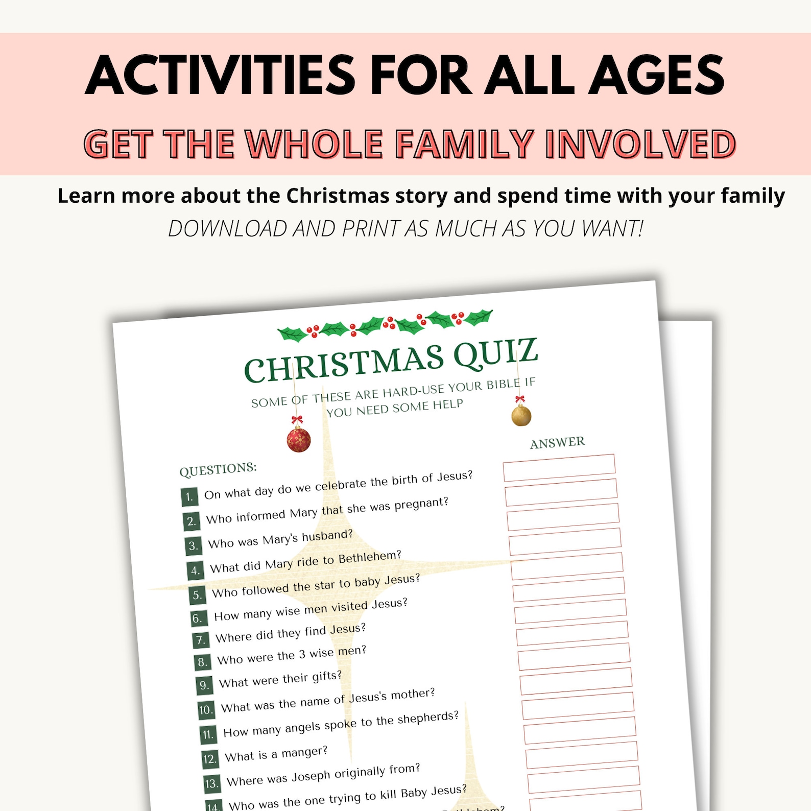 Christian Christmas Activity Pack, Bible Based Christmas Activities ...