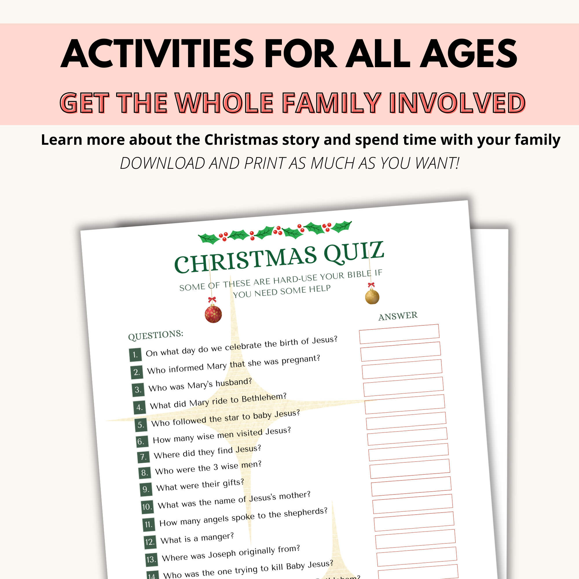Christian Christmas Activity Pack, Bible Based Christmas Activities ...