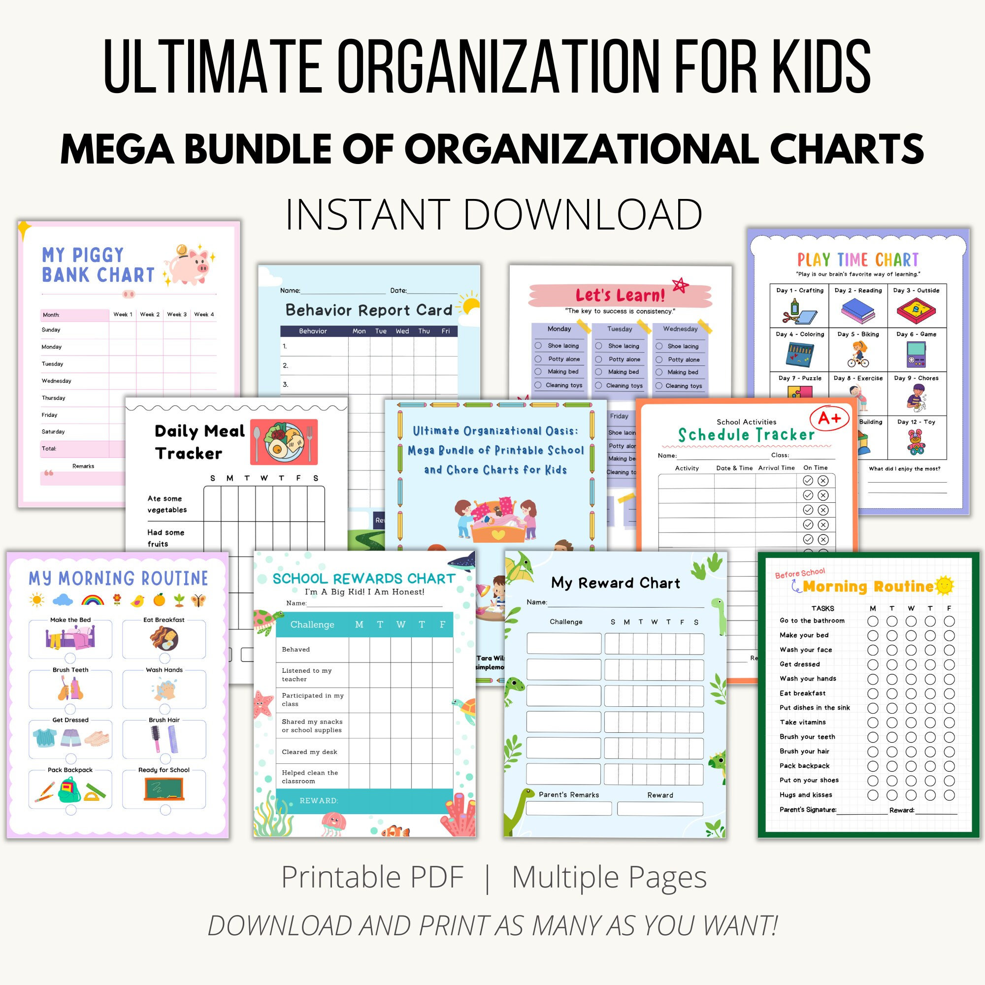 Kids Chore Chart Mega Bundle: Printable Routine Charts (PDF) - Etsy