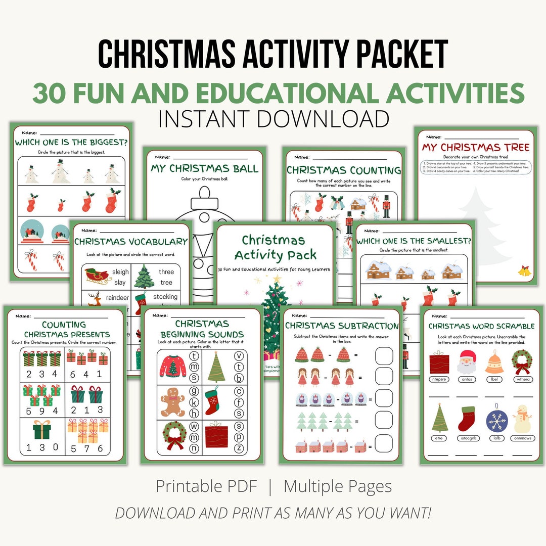 Christmas Activity Packet for Kids, Christmas Activities for Young ...