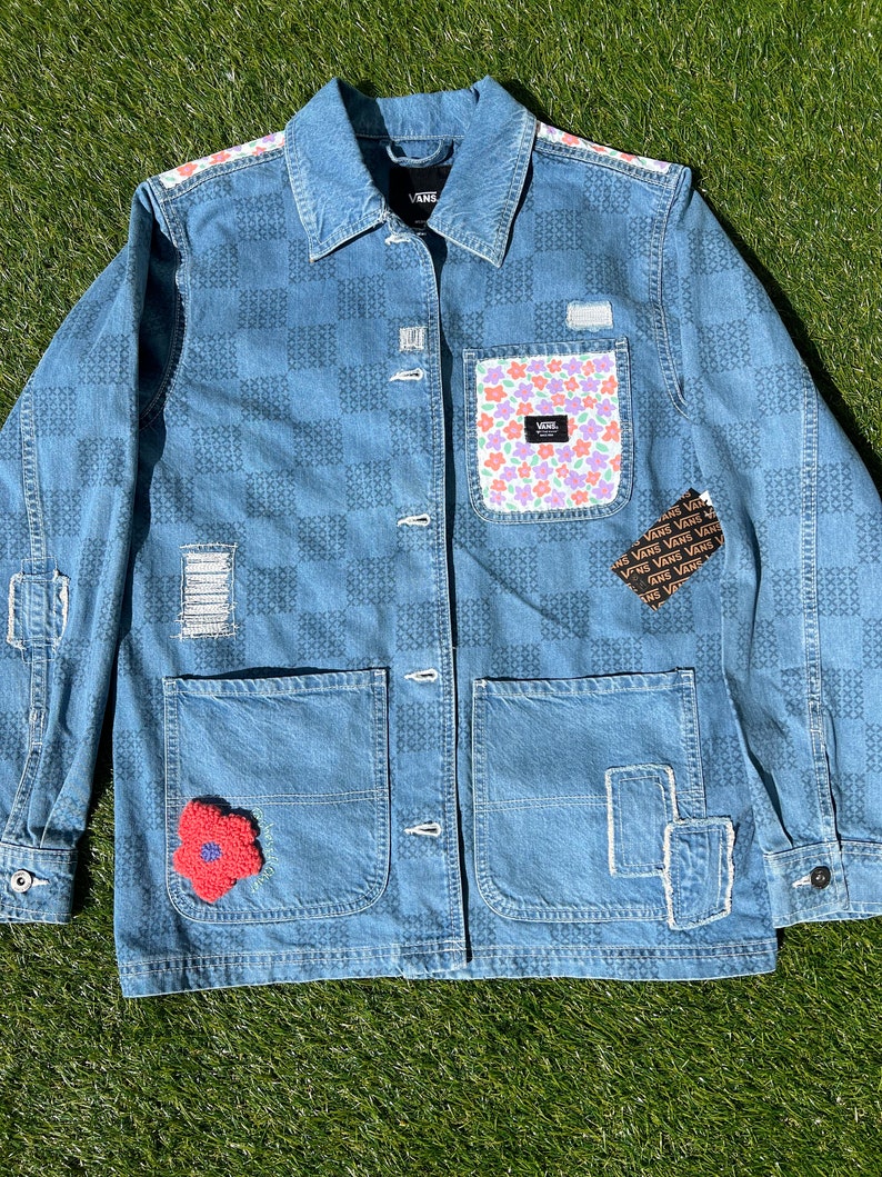 Vans Denim Jacket, Flower Jacket, Colorful Jacket, Spring-themed ...