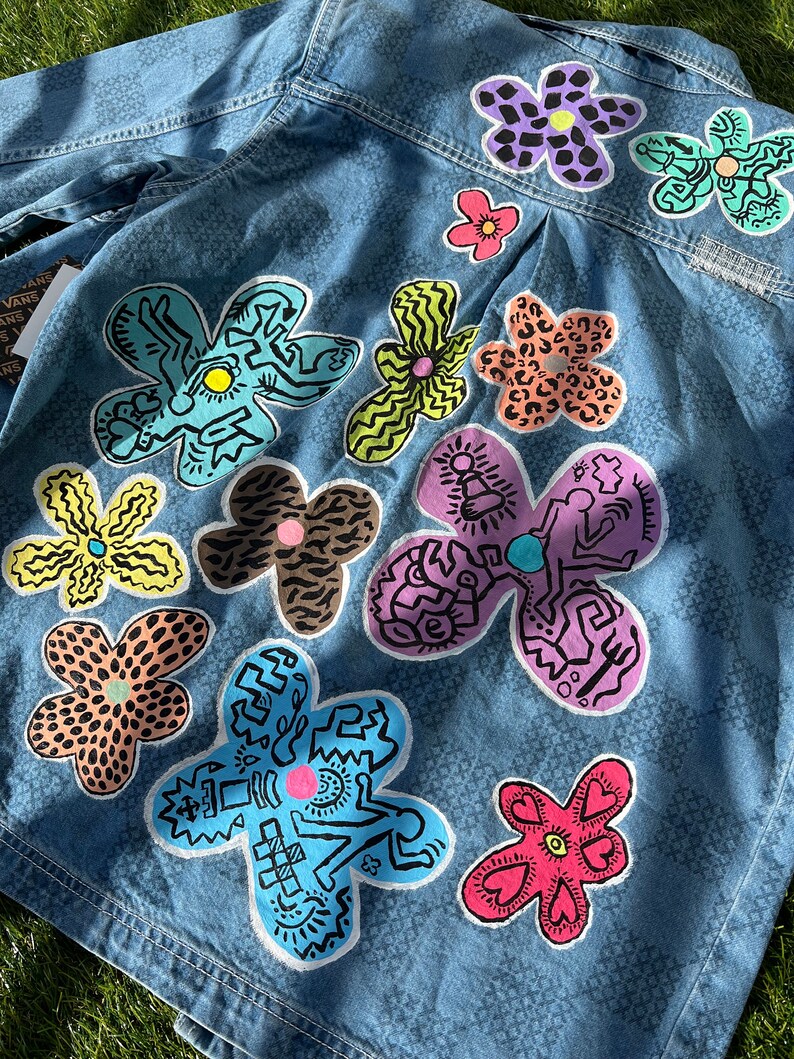 Denim Jacket, Flower Jacket, Keith Haring Inspired, Chess Jacket ...