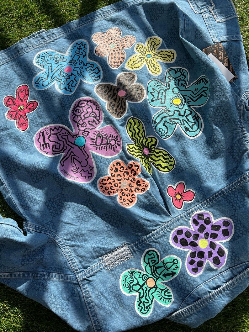 Denim Jacket, Flower Jacket, Keith Haring Inspired, Chess Jacket ...
