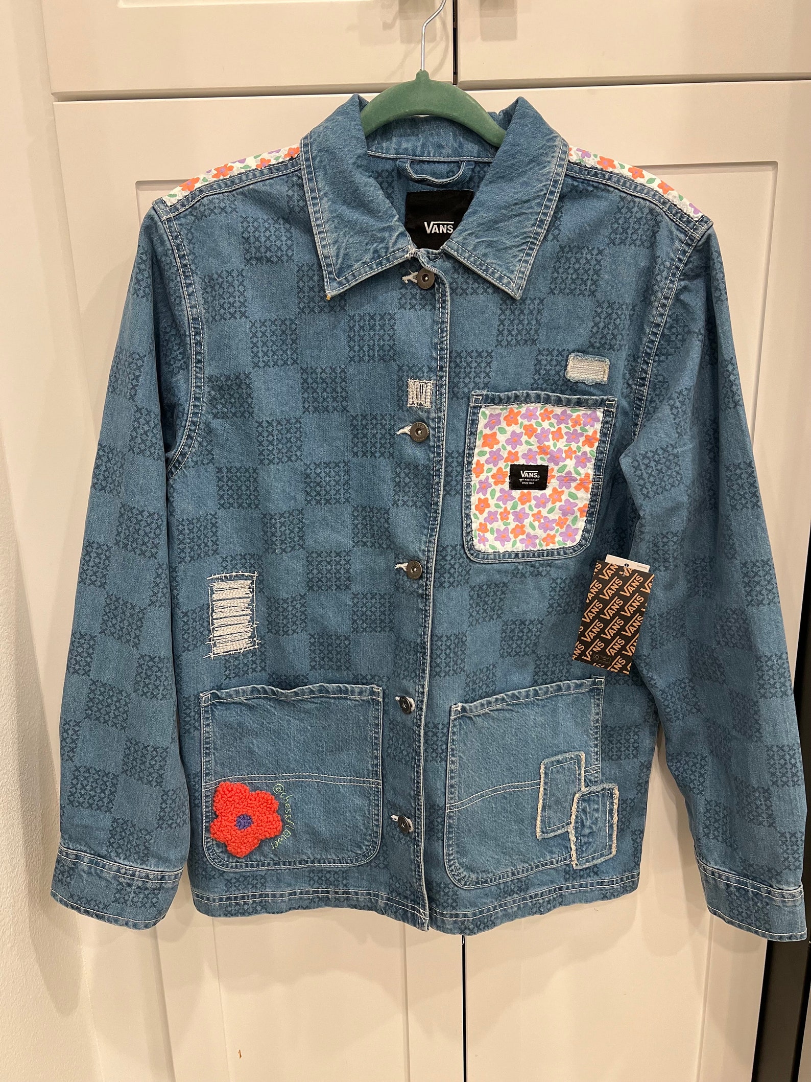 Vans Denim Jacket, Flower Jacket, Colorful Jacket, Spring-themed ...