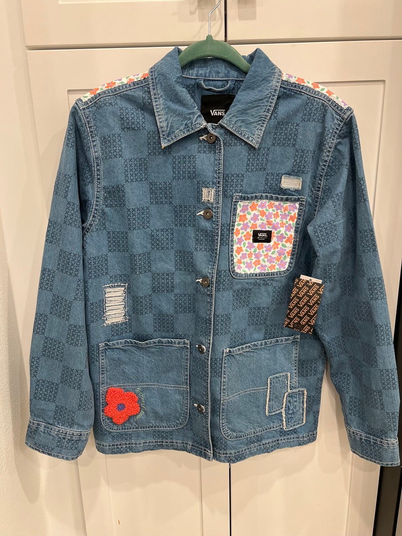 Vans Denim Jacket, Flower Jacket, Colorful Jacket, Spring-themed ...