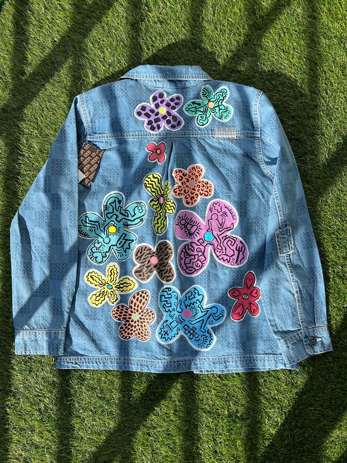 Denim Jacket, Flower Jacket, Keith Haring Inspired, Chess Jacket ...