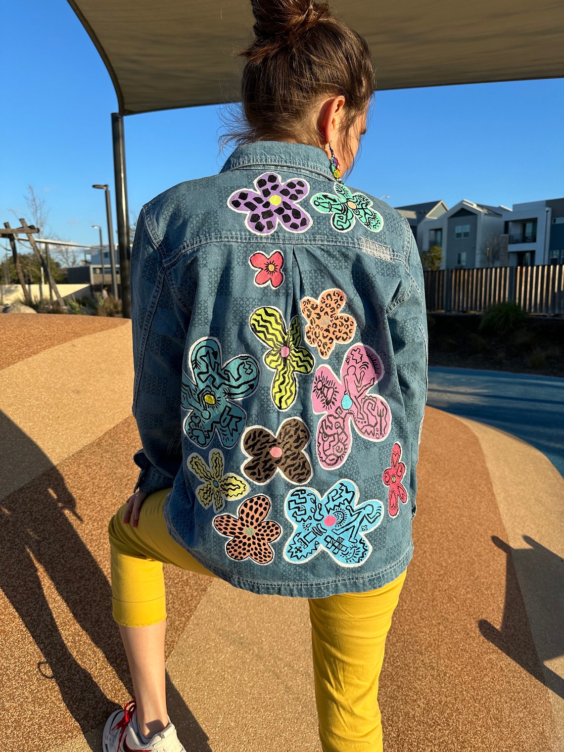 Denim Jacket, Flower Jacket, Keith Haring Inspired, Chess Jacket ...