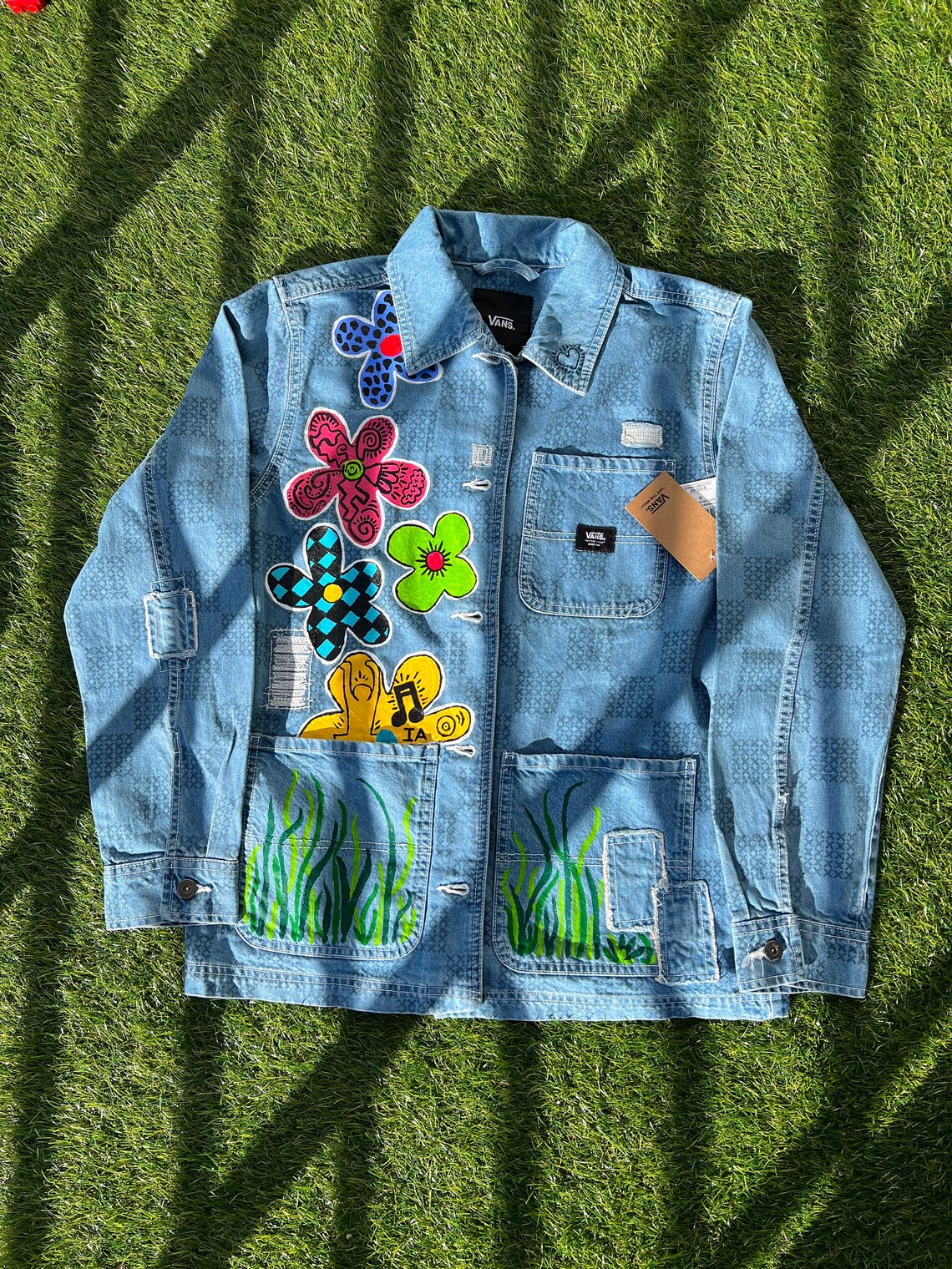 Denim Jacket, Flower Jacket, Keith Haring Inspired, Chess Jacket ...
