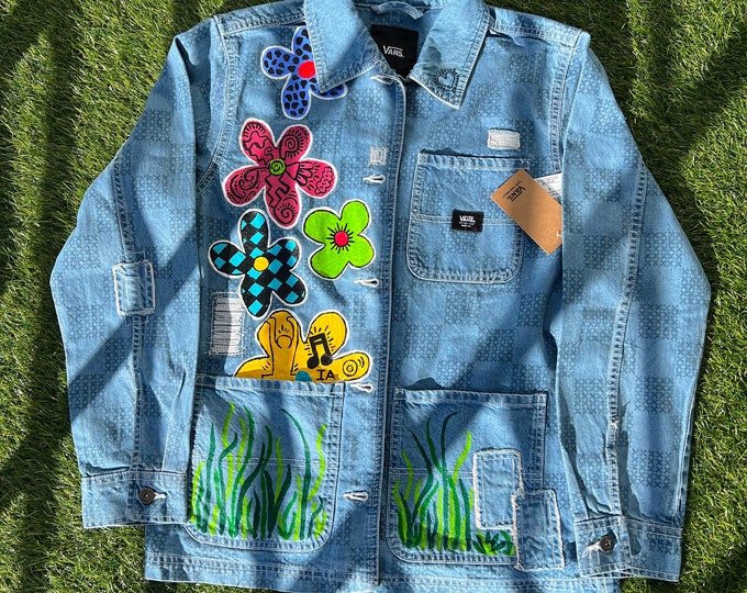 Denim Jacket, Flower Jacket, Keith Haring Inspired, Chess Jacket ...