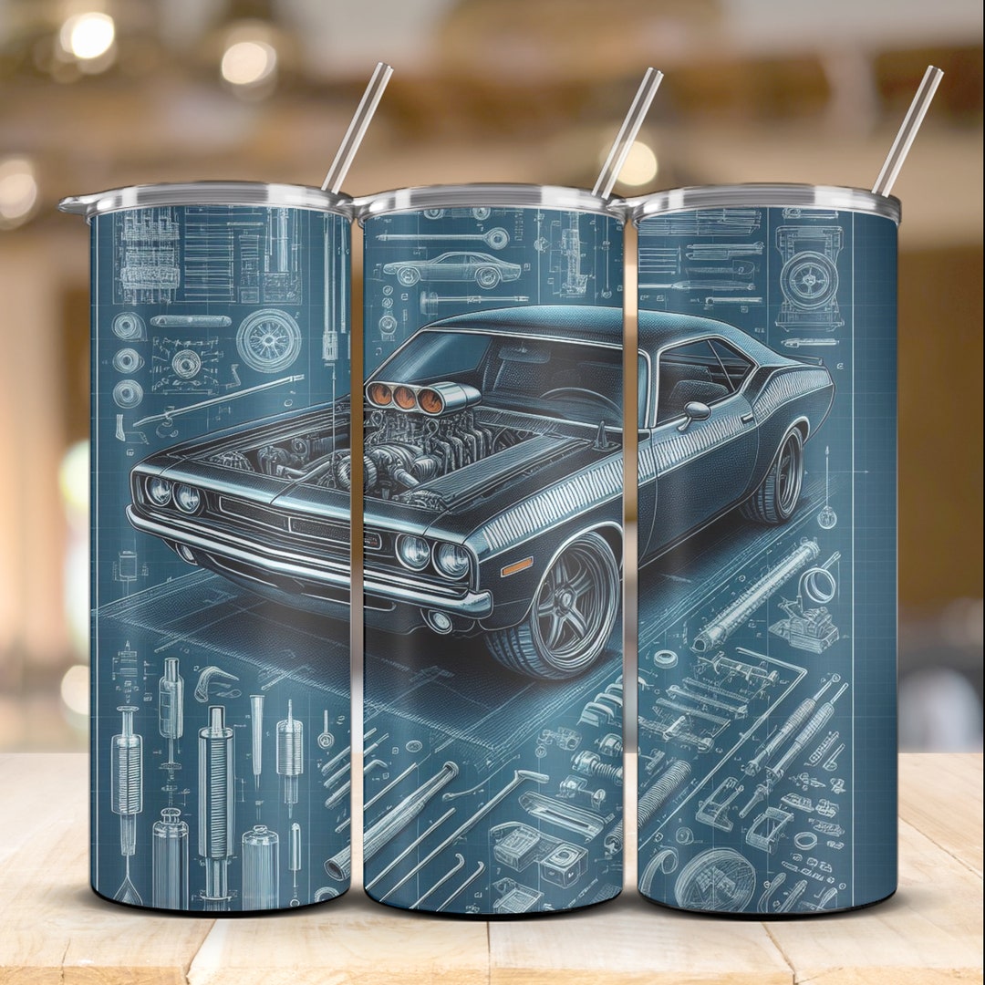 Muscle Car Tumbler Wrap, Blueprint Design 20oz Skinny Tumbler ...