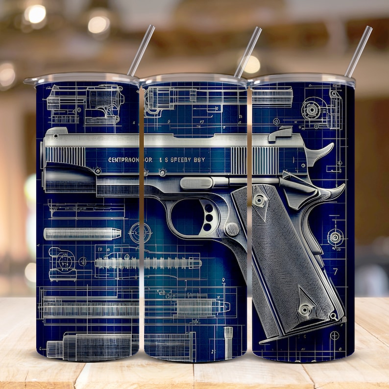Colt Gun Blueprint 20 Oz Skinny Tumbler Sublimation Design, 3D Straight ...