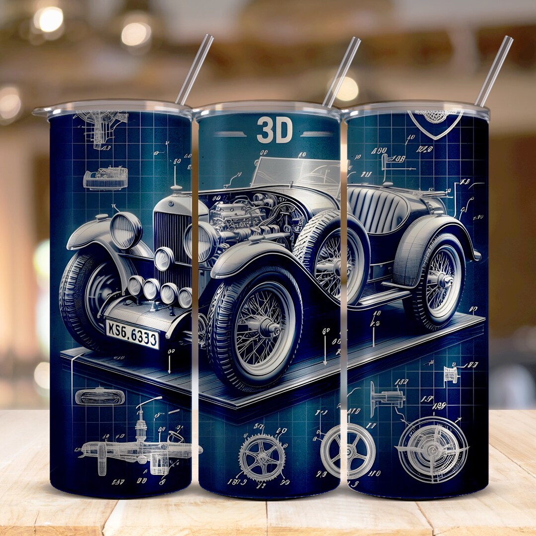 20 Oz Tumbler Wrap, 3D Car Blueprint Patent Theme 20 Oz Skinny Tumbler ...
