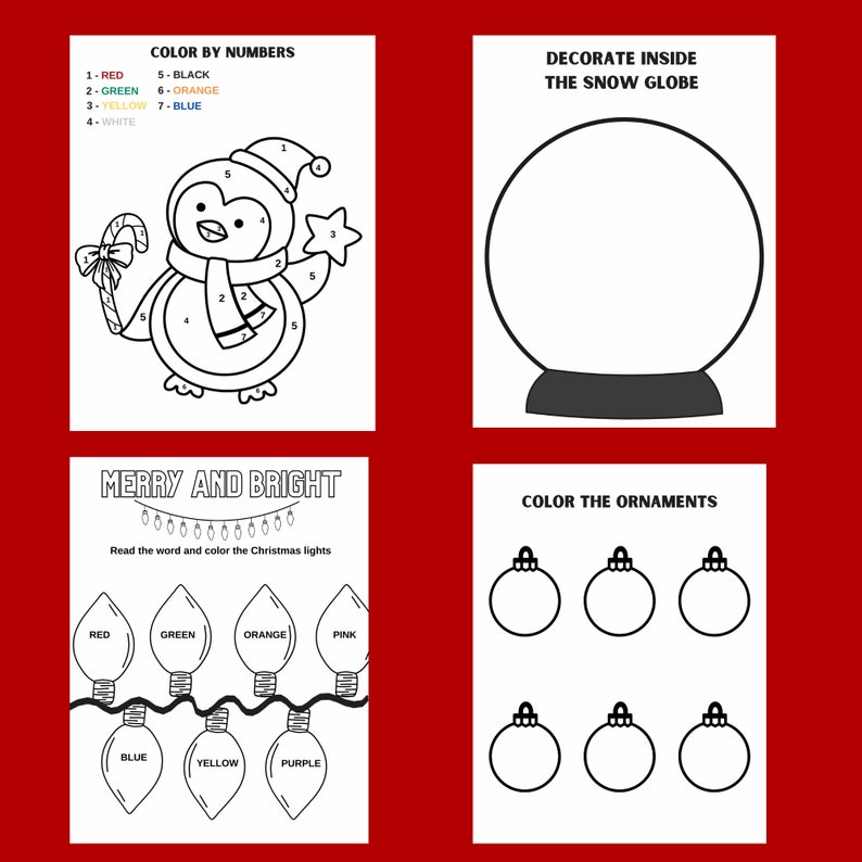 25 Christmas Worksheets for Kids: Coloring Pages, Activities Instant ...