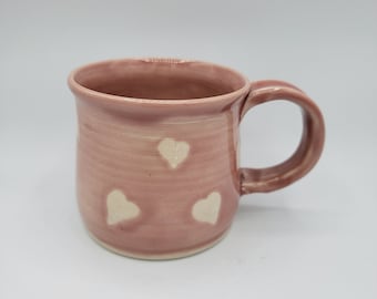 Ceramic Pink Heart Mug With Plate, Porcelain Cup, Handmade Coffee Tea ...