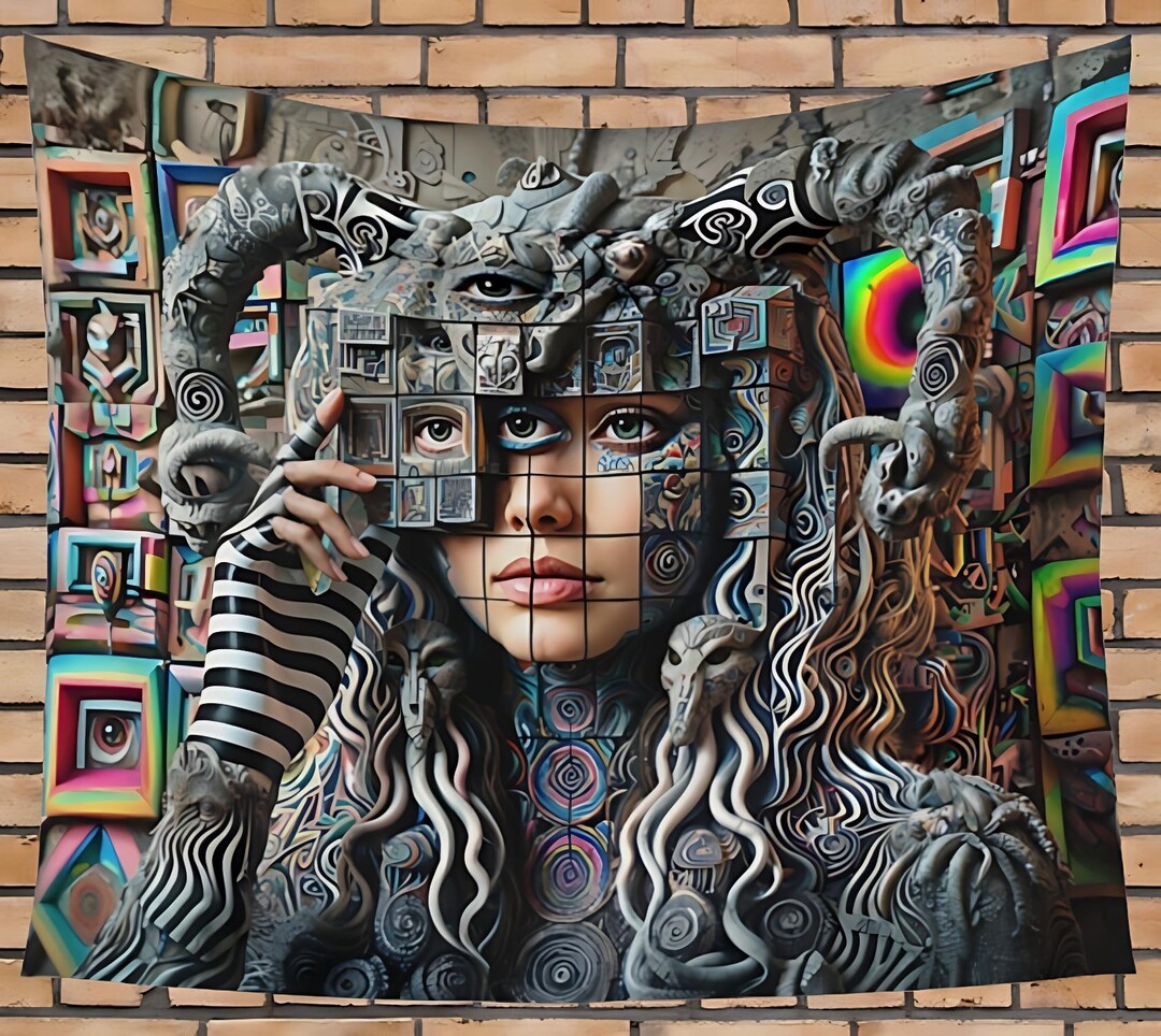 Cube Goddess Tapestry - Surreal Wall Hanging Art - Etsy