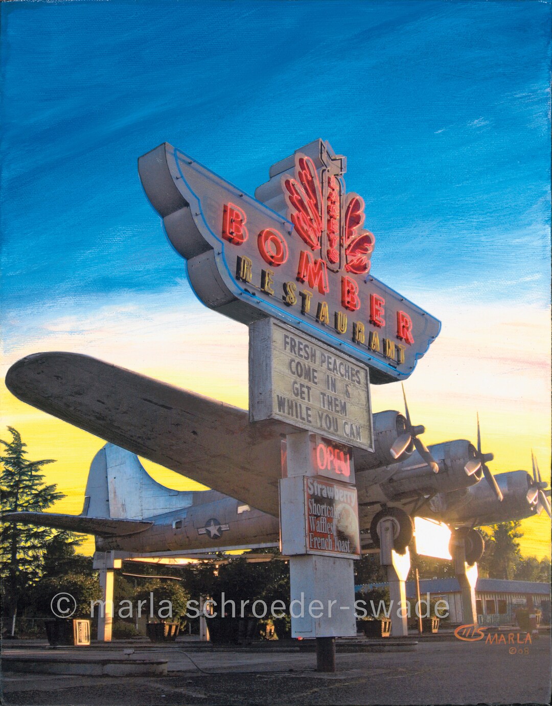 Fine Art Print Giclee of Original Artwork of the Bomber Cafe Neon ...