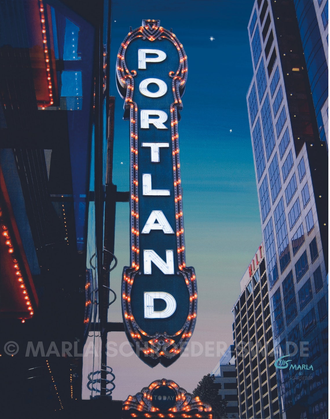 Fine Art Print Giclee of Original Artwork of Portland Neon Marquee for ...