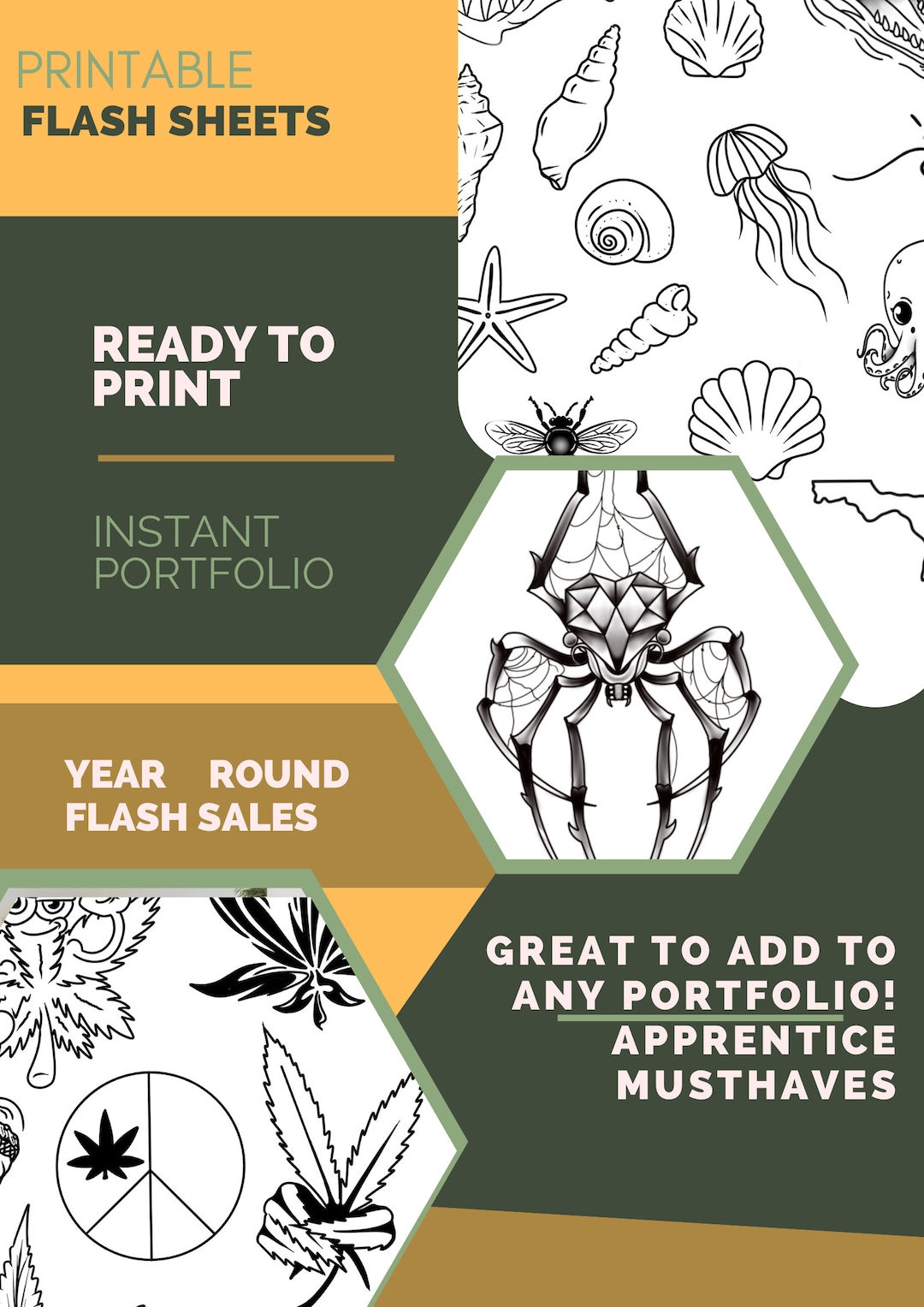 30 Tattoo Flash Sheets - Instant Download - Perfect for Beginners ...