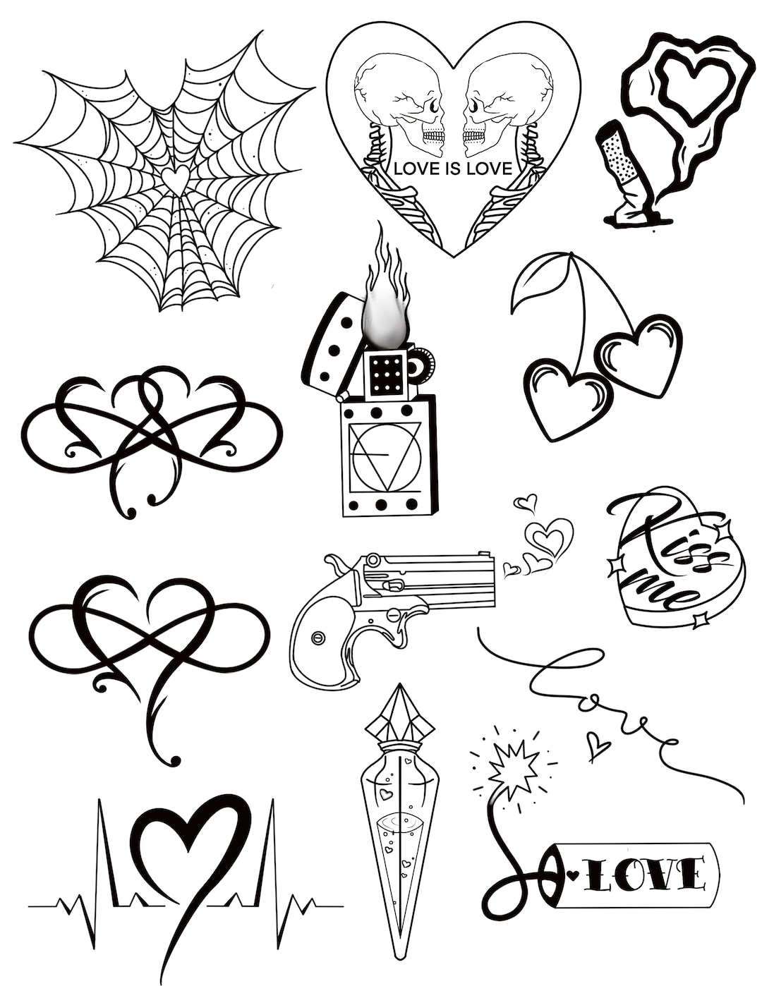 Valentine’s Day Tattoo Flash Sheets - Etsy
