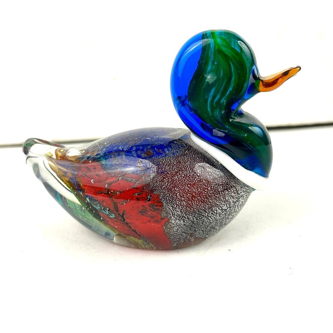 VTG Hand Blown Murano Glass Duck Paperweight Sparkle - Etsy