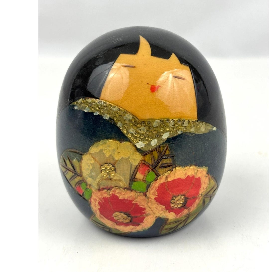 VTG Japanese Kokeshi Wooden Egg Shaped Doll Colorful 3.25" Tall - Etsy