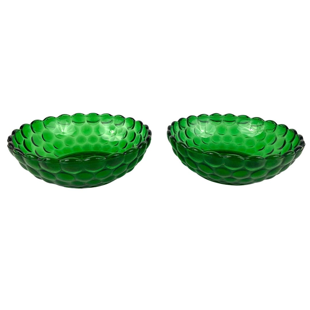 VTG Set of 2 Anchor Hocking Bubble Pattern Bowls Emerald Green Glass ...